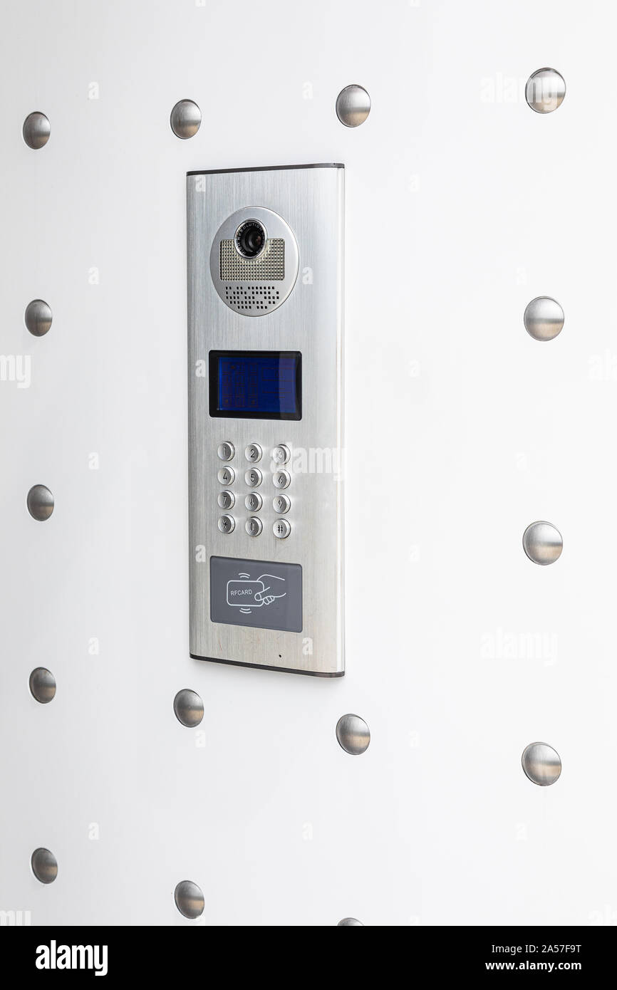 Angular view of modern high-tech entryphone with videocamera Stock ...