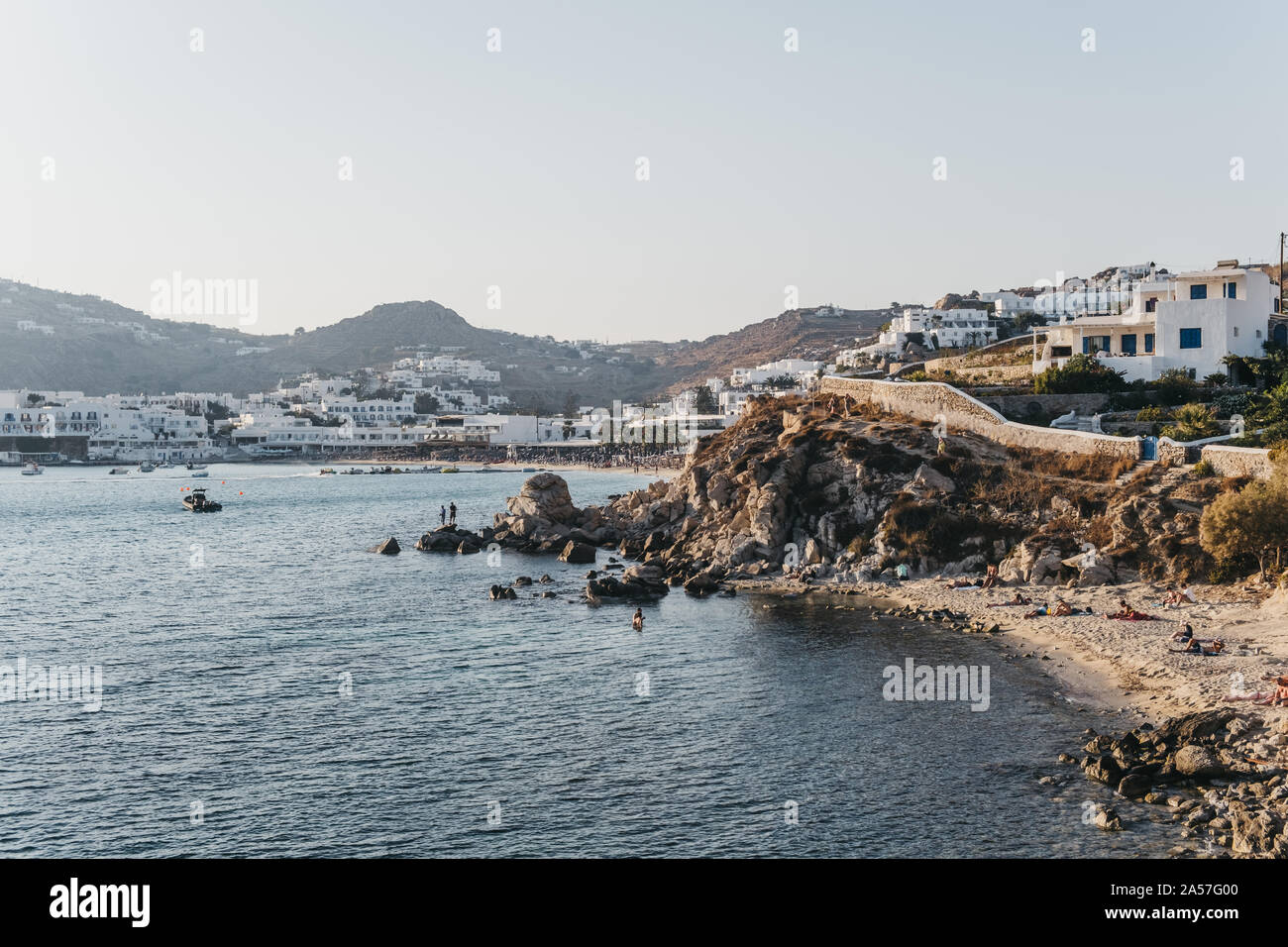 Mykonos, Greece - September 19, 2019: View of Hidden Beach and Platis ...