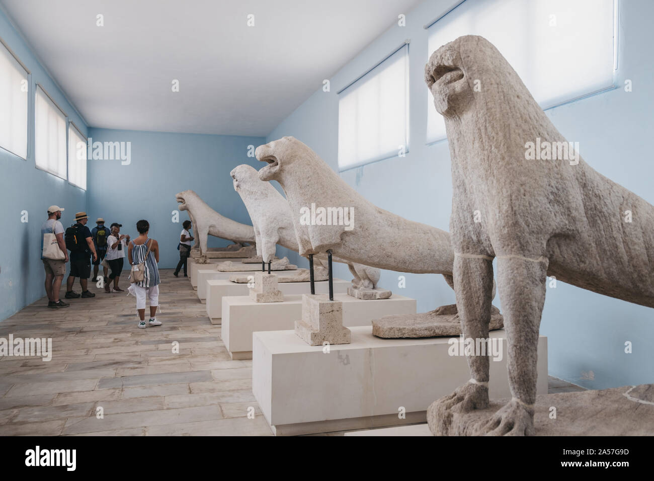 Delos, Greece-September 20,2019:Original Naxian Lions statues in the ...