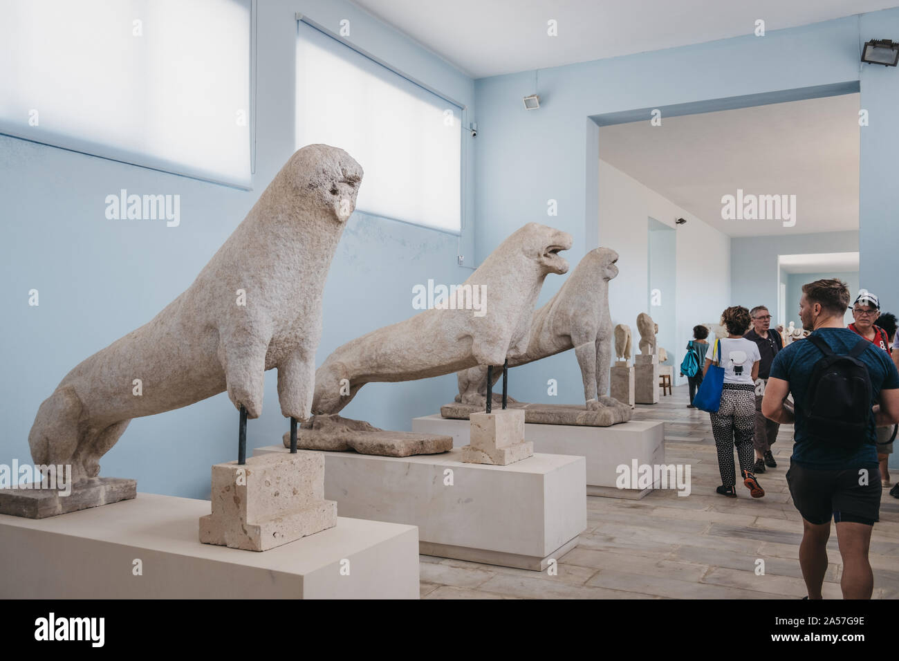 Delos, Greece-September 20,2019:Original Naxian Lions statues in the ...