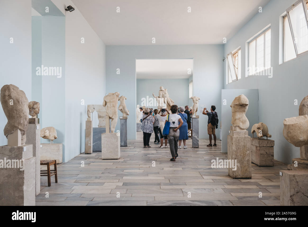 Delos, Greece - September 20, 2019: Statues inside the Archaeological ...