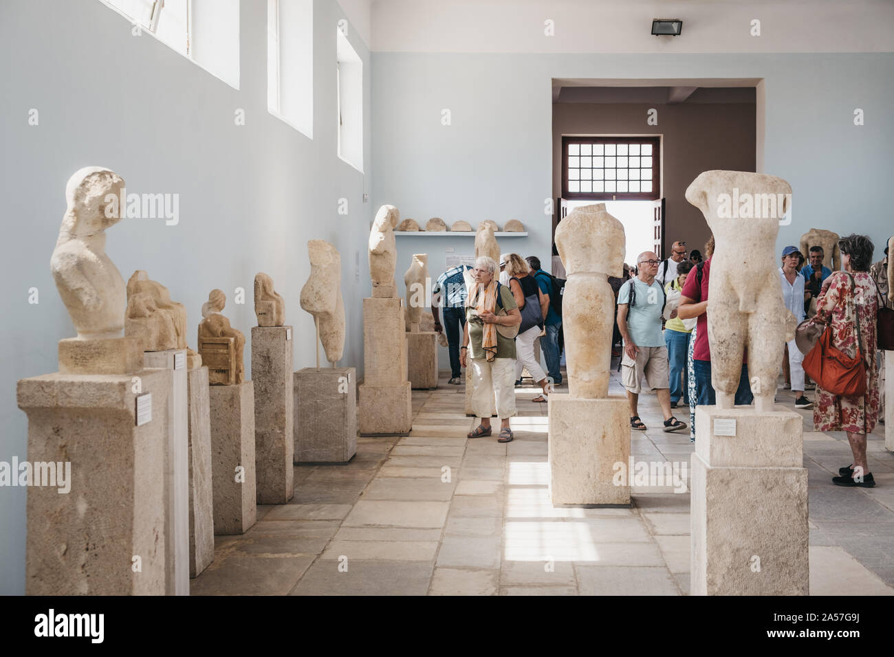 Delos, Greece - September 20, 2019: Statues inside the Archaeological ...