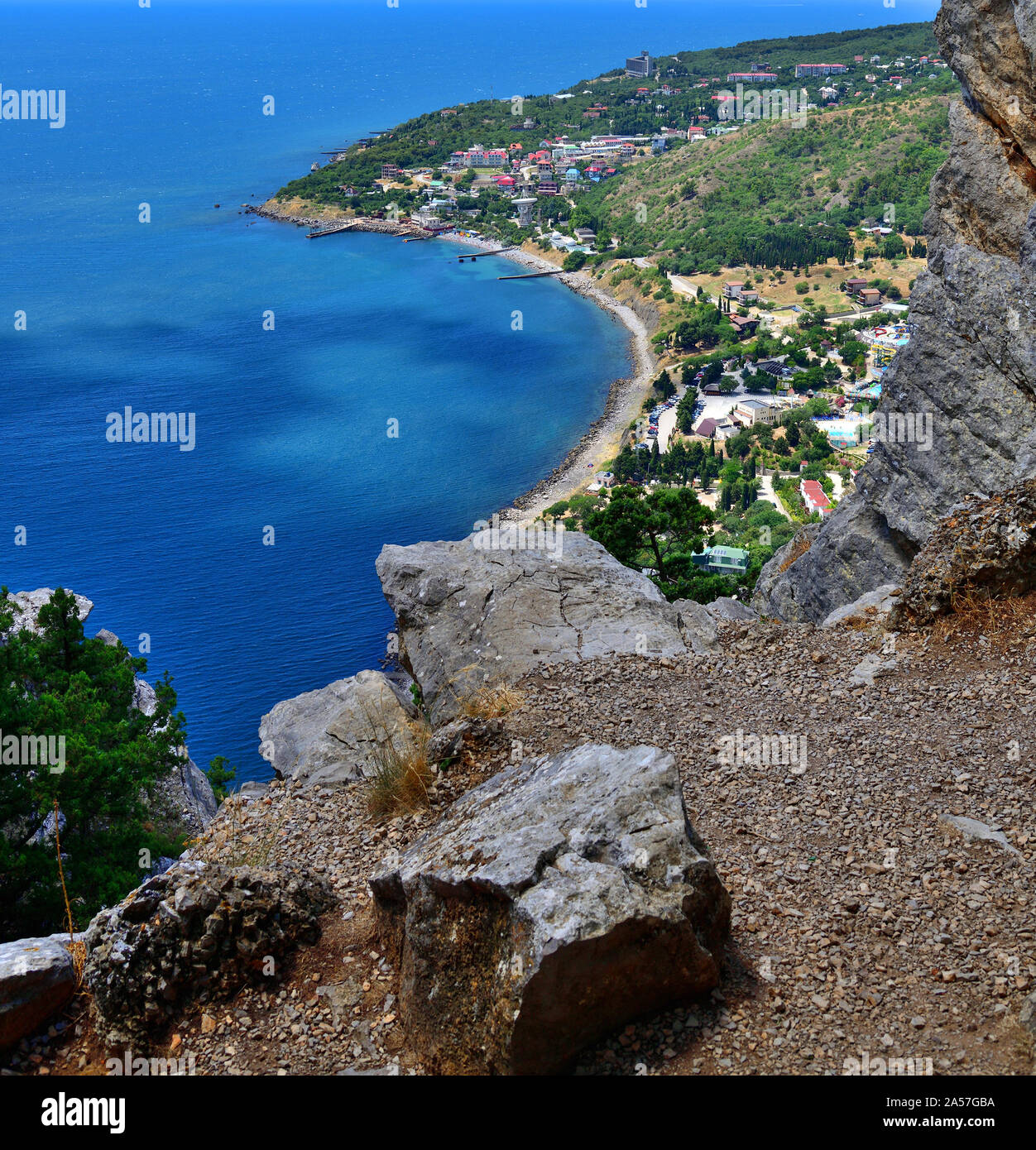 View of the Simeiz village from Koshka Mount in Crimea Stock Photo - Alamy