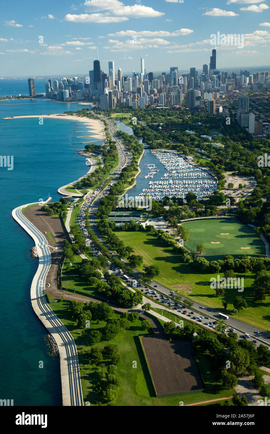 Chicago Lake Michigan Aerial View