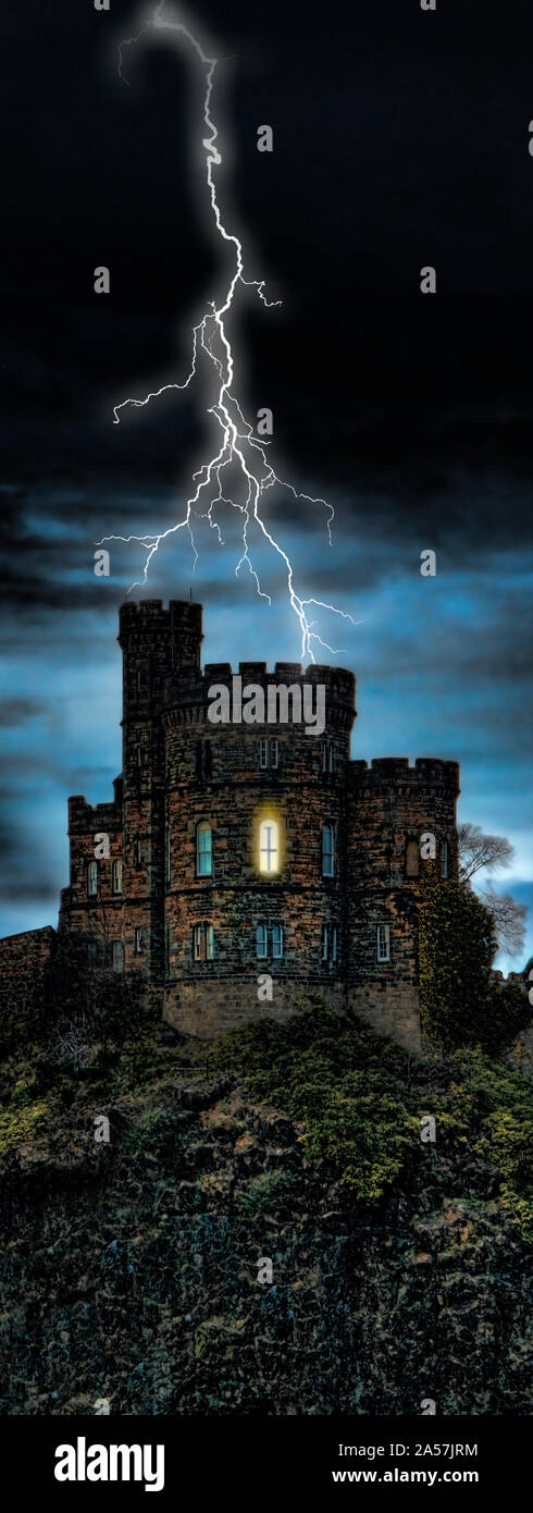 Castle getting hit by lightning Stock Photo - Alamy