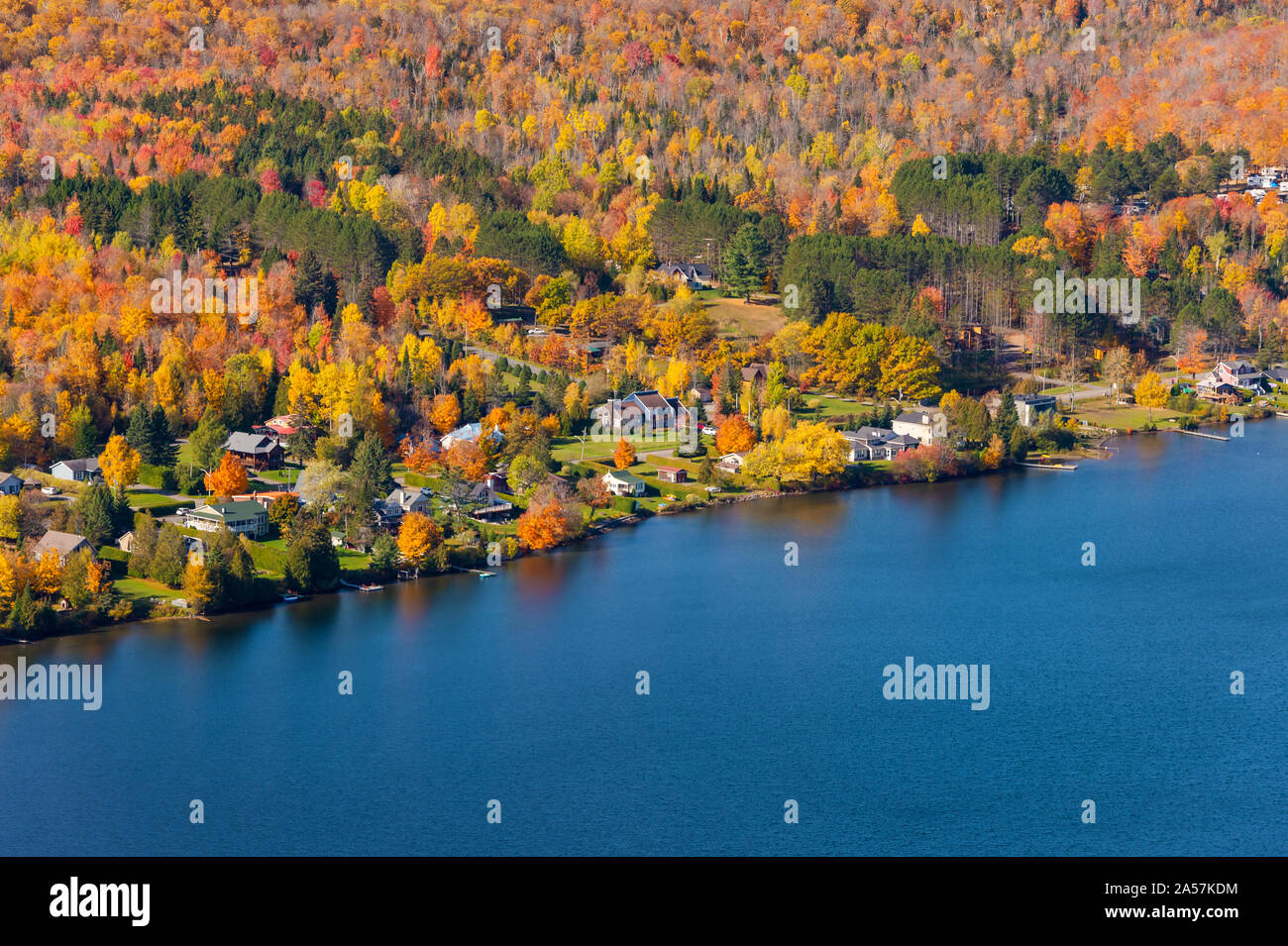 Coaticook, CA - 13 October 2019: View over Lyster Lake from the top of ...