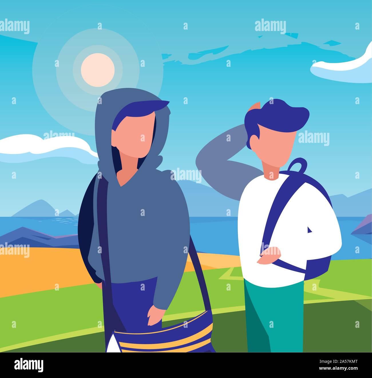 faceless men with landscape in background vector illustration design ...