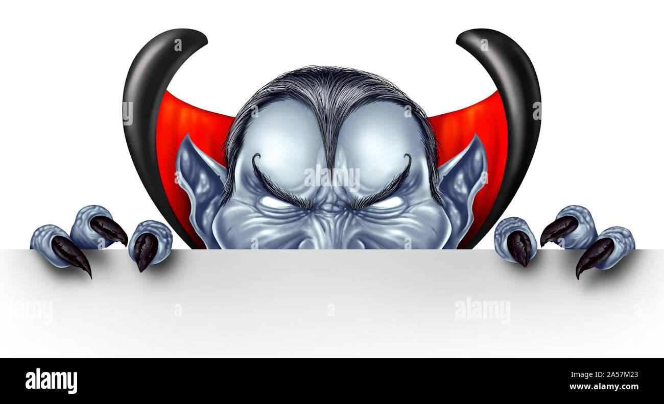 Vampire lurking behind a blank white sign as an angry creepy zombie ...