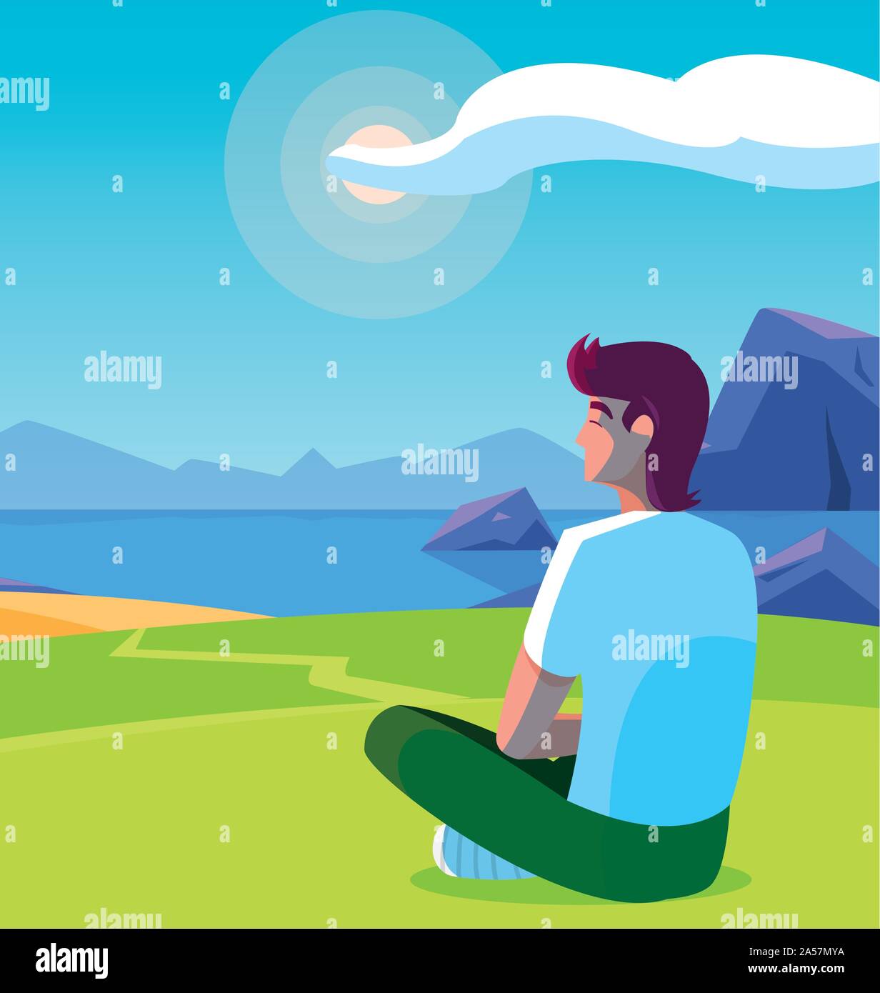 young man with landscape in background vector illustration design Stock ...