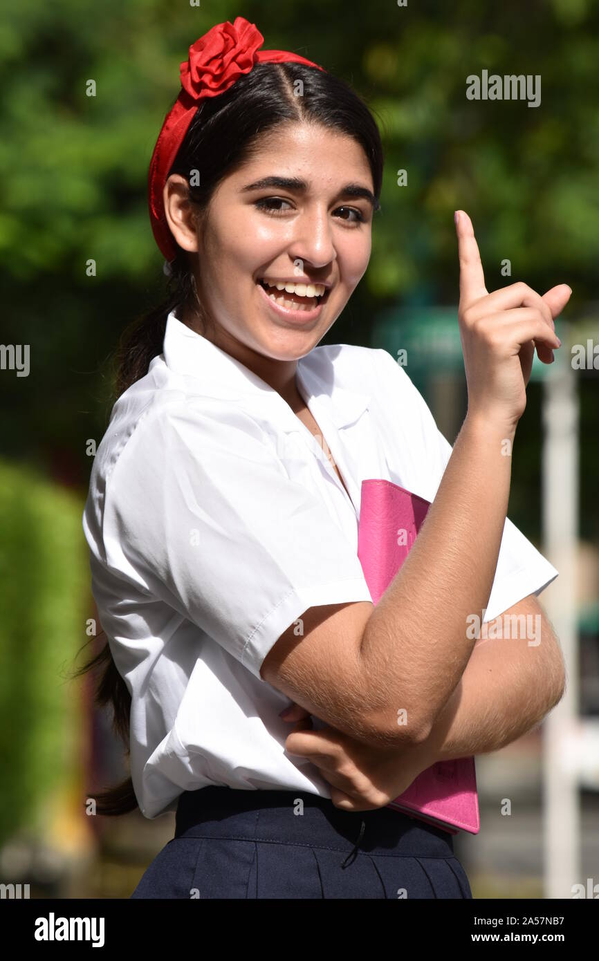 Girl Student Having An Idea With Notebook Stock Photo - Alamy