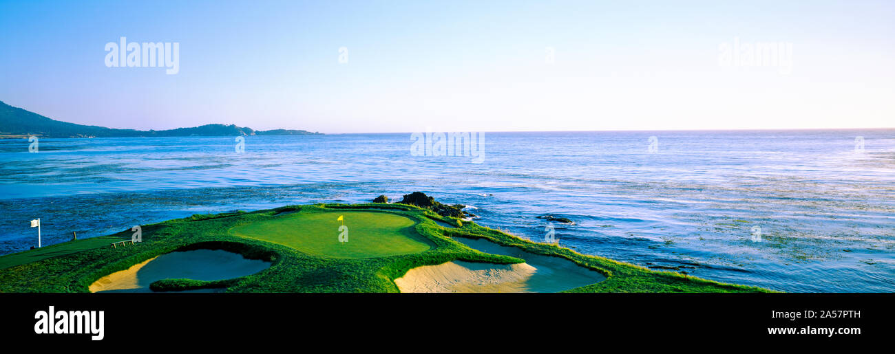 Sand traps in a golf course, Pebble Beach Golf Course, Pebble Beach ...