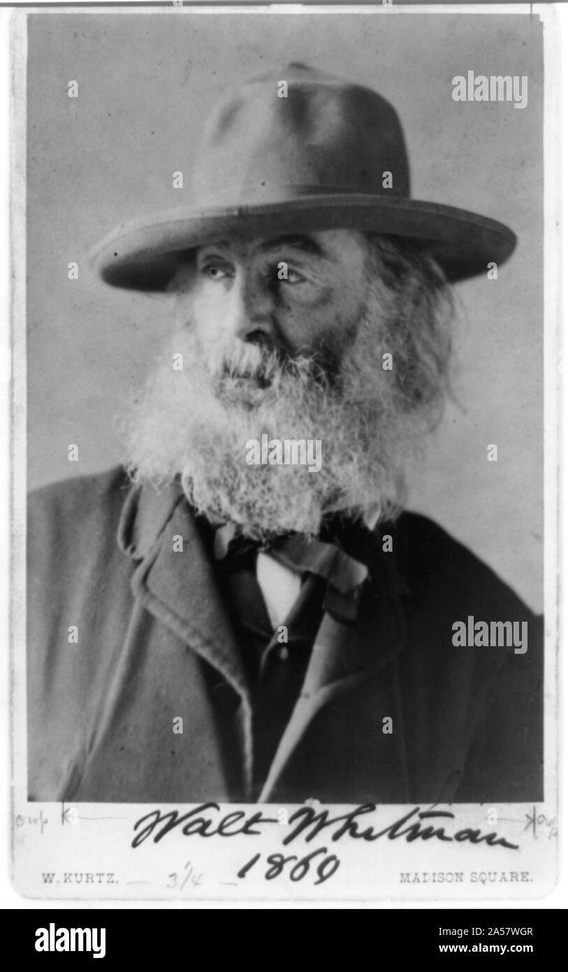 Walt Whitman, head-and-shoulders portrait, facing left, wearing hat ...