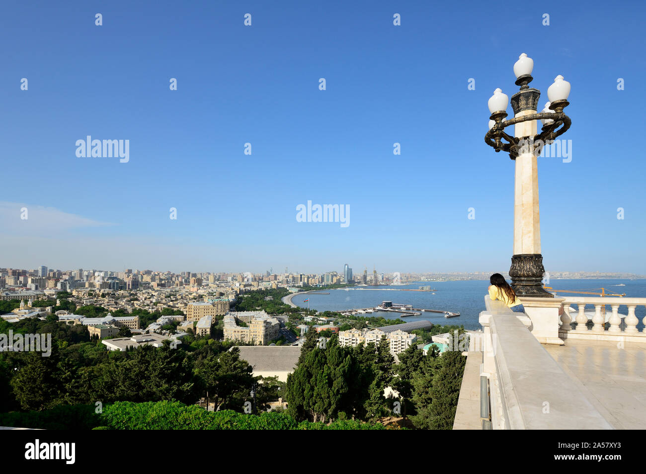 Baku and the Caspian Sea seen from Dagustu Park. Baku, Azerbaijan Stock ...