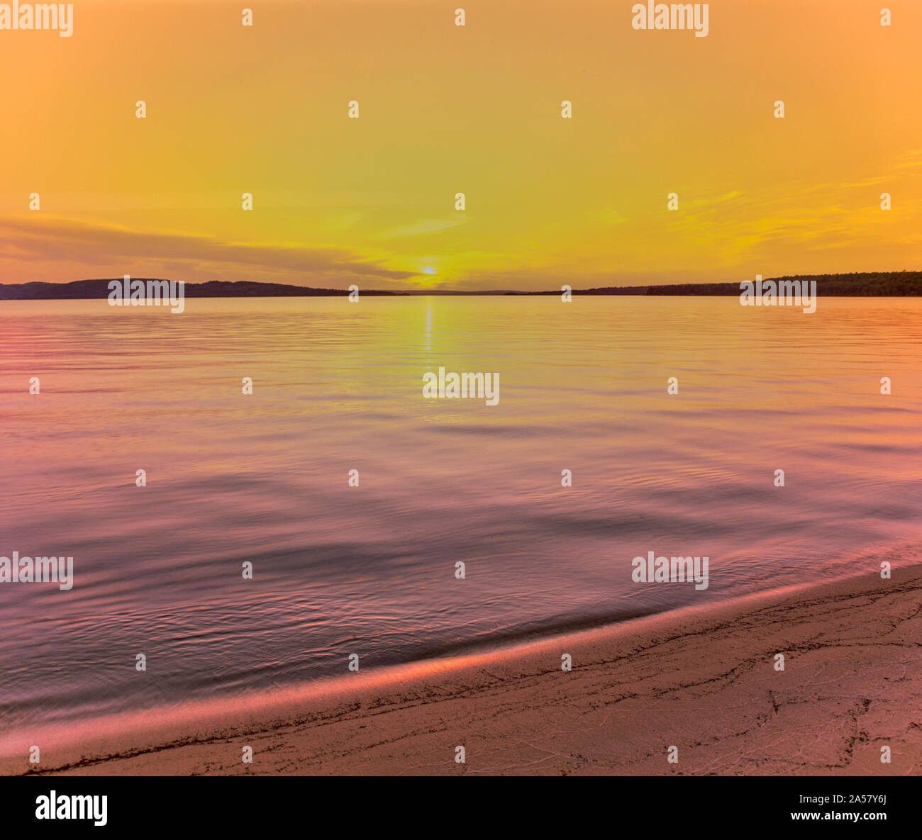Scenic view of lake at dusk, Sand Point, Pictured Rocks National ...
