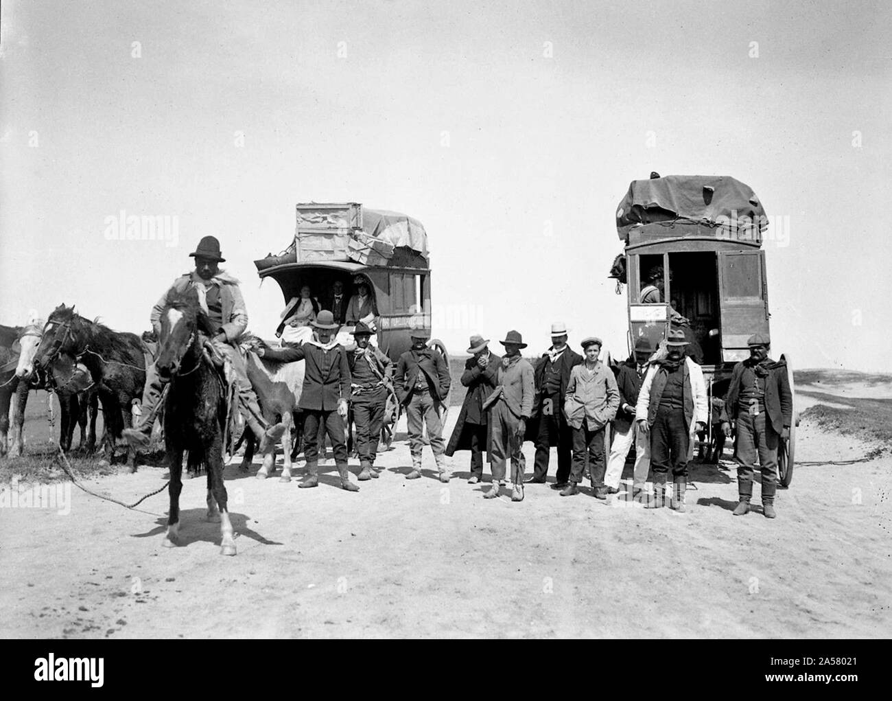 Argentina, South America, 1905 Men and families travelling by horse and ...