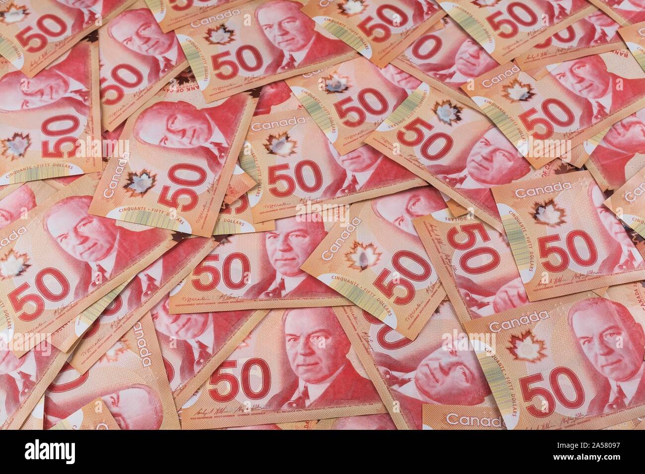 Canadian fifty dollar banknotes with portrait of W.L. Mackenzie King ...