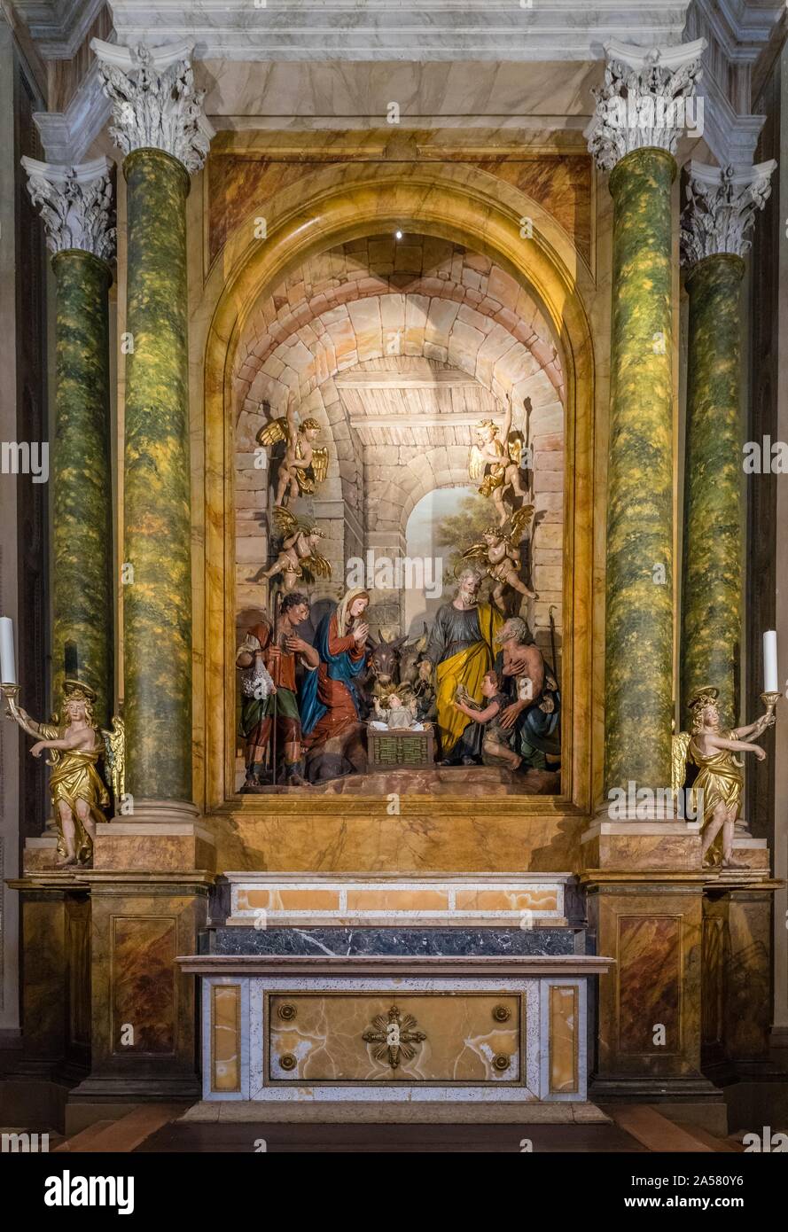 Side altar with nativity scene scene, Christmas, Basilica Santa Maria ...
