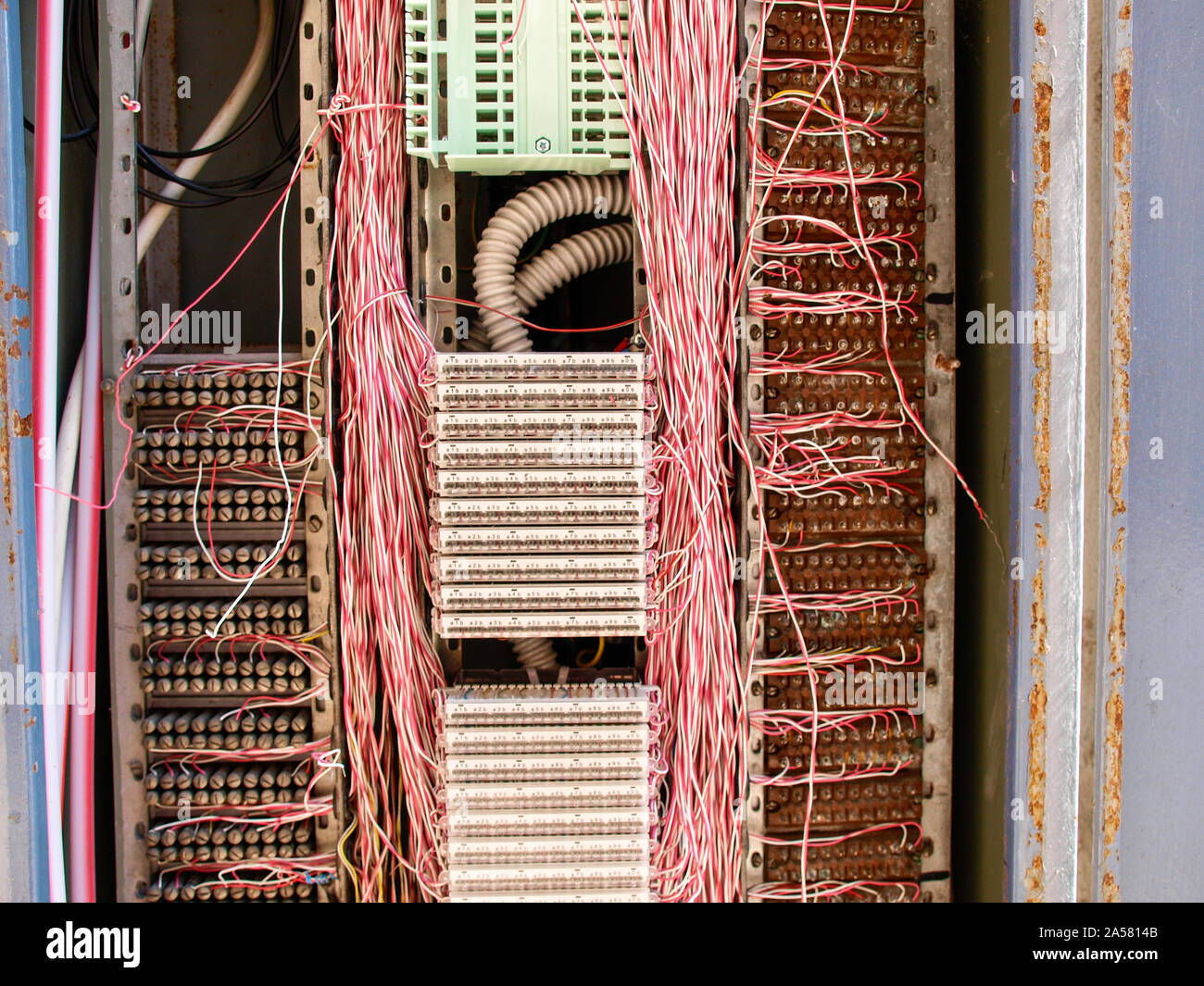 Urbino, Italy - August 19, 2017: electrical panel with connections ...