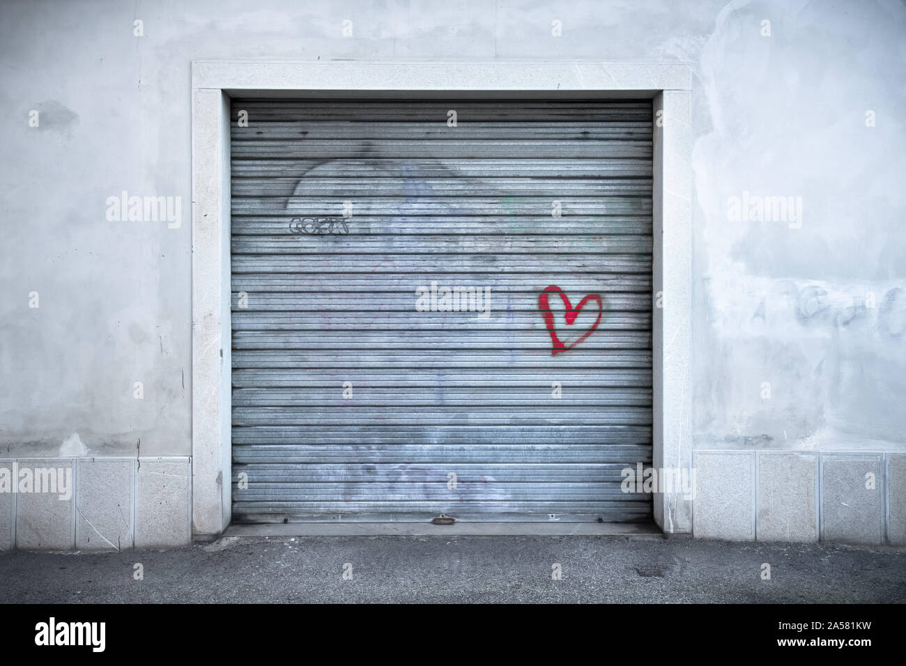 rolling shutter with a red heart, the symbol is painted on the ...