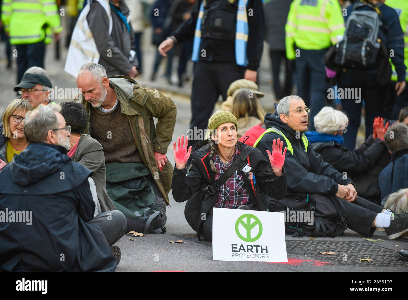 London, UK. 18 October 2019. Climate activists from Extinction ...