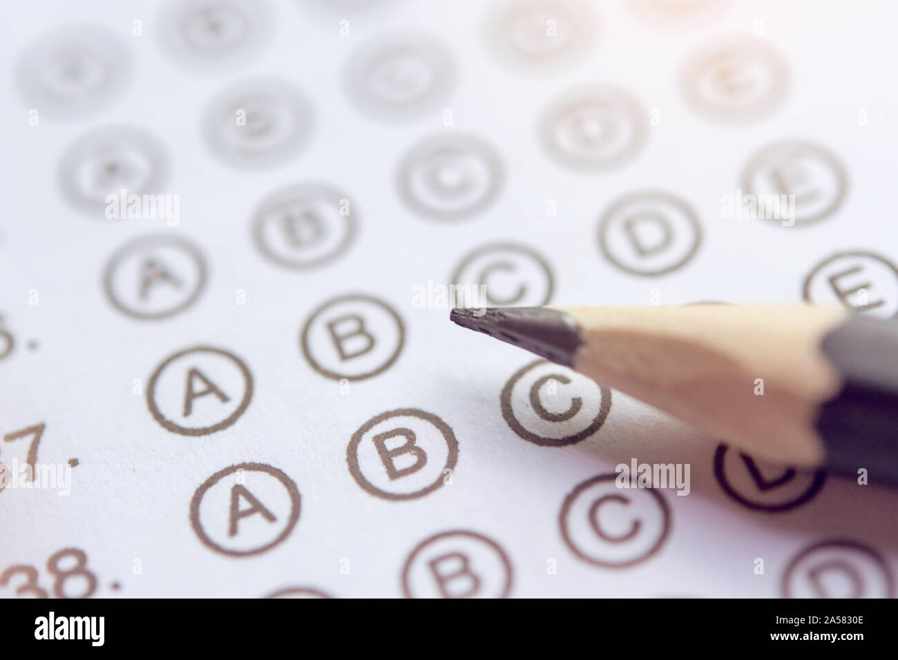 Pencil on answer sheets or Standardized test form with answers bubbled ...