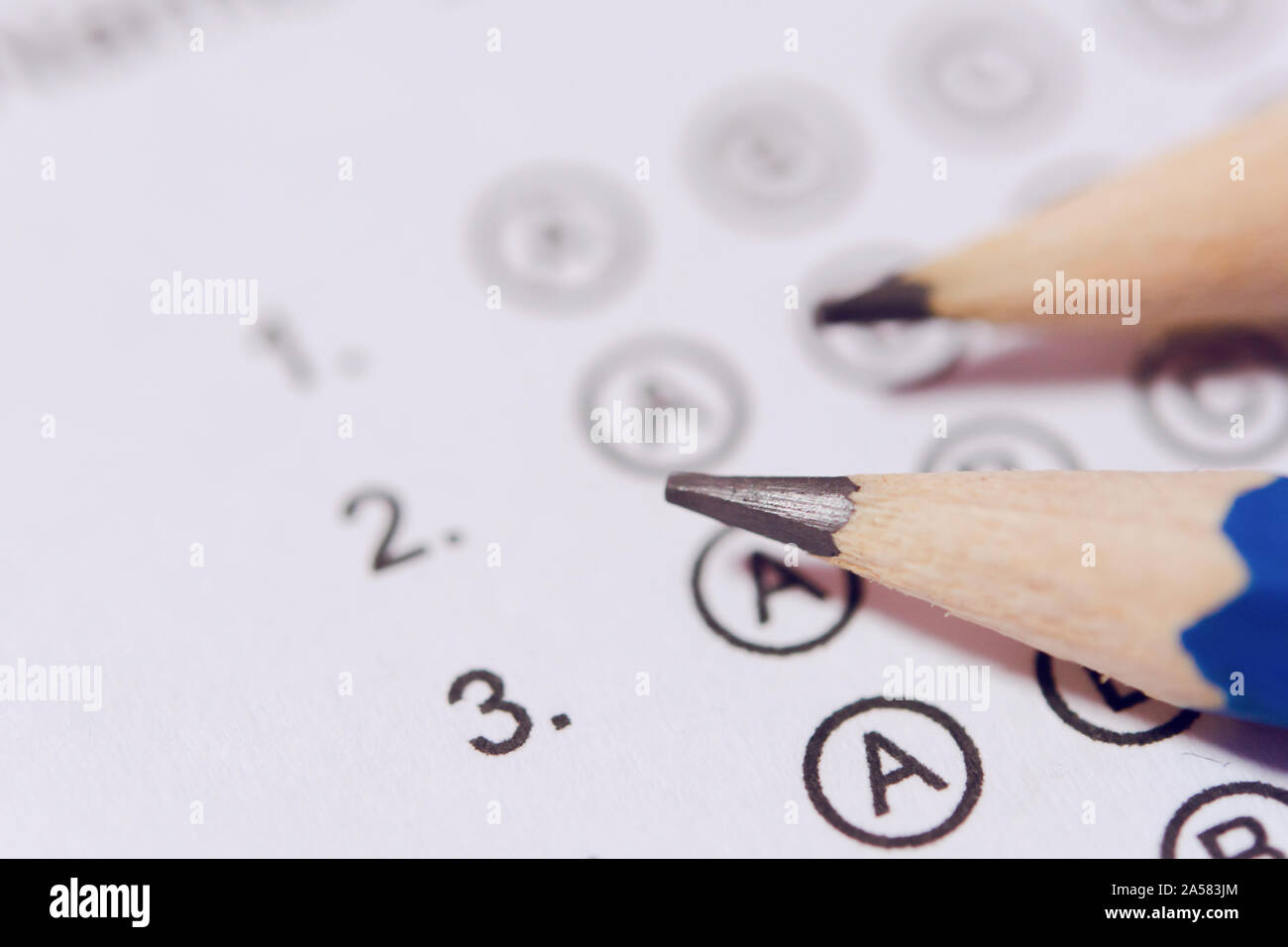 Pencil on answer sheets or Standardized test form with answers bubbled ...