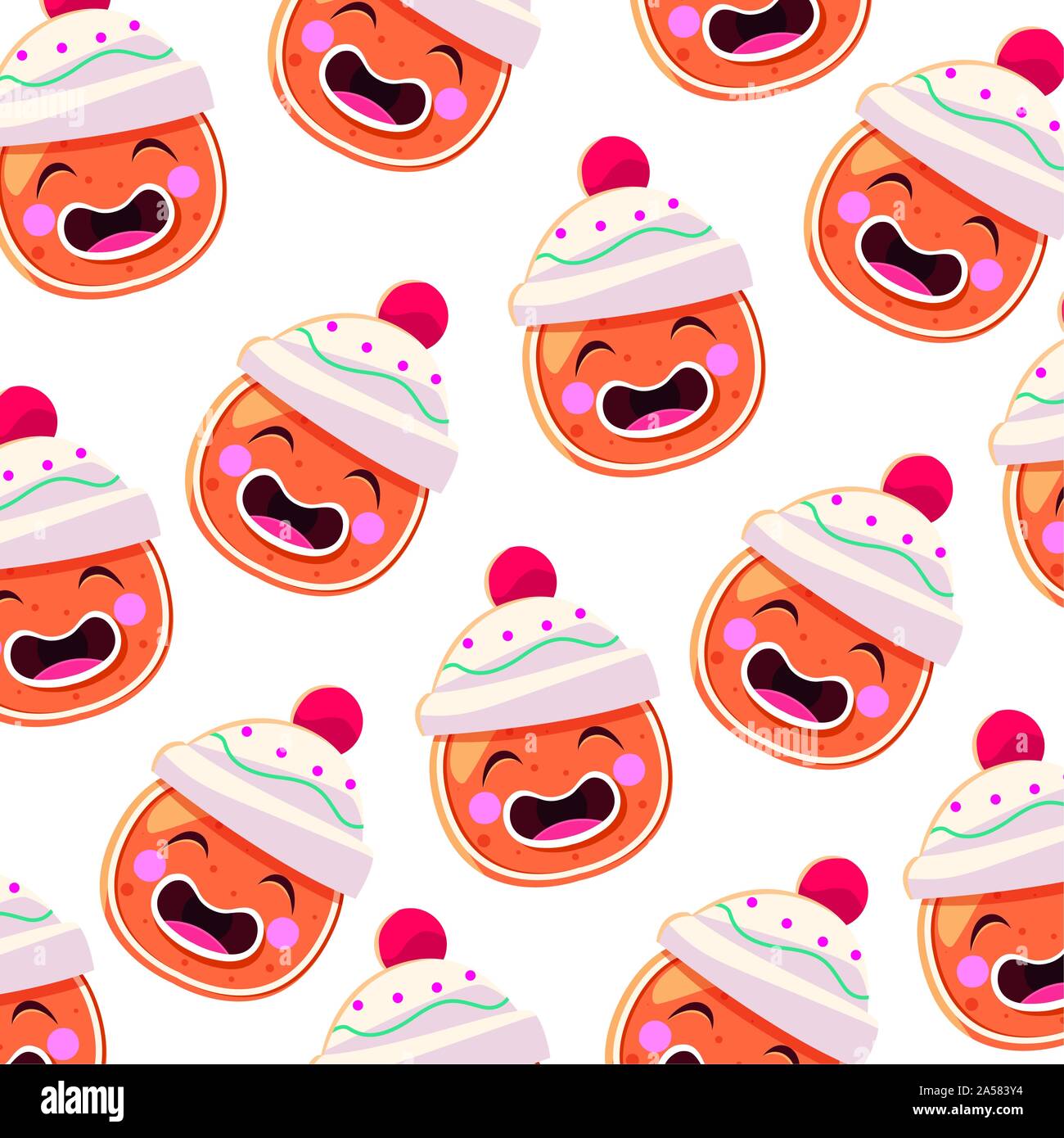 pattern of head of gingerbread man with hat in white background vector ...