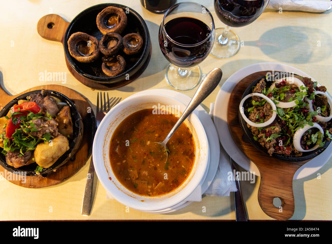 Traditional georgian food. Mestia, Upper Svanetia. Georgia, Caucasus ...