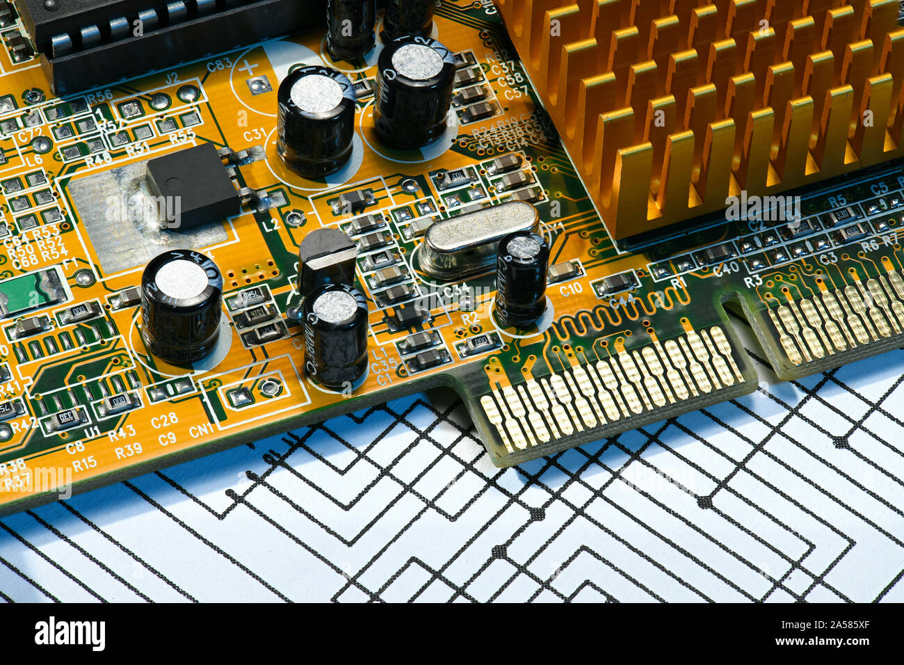 closeup of electronic components, printed circuit board, unit, part ...