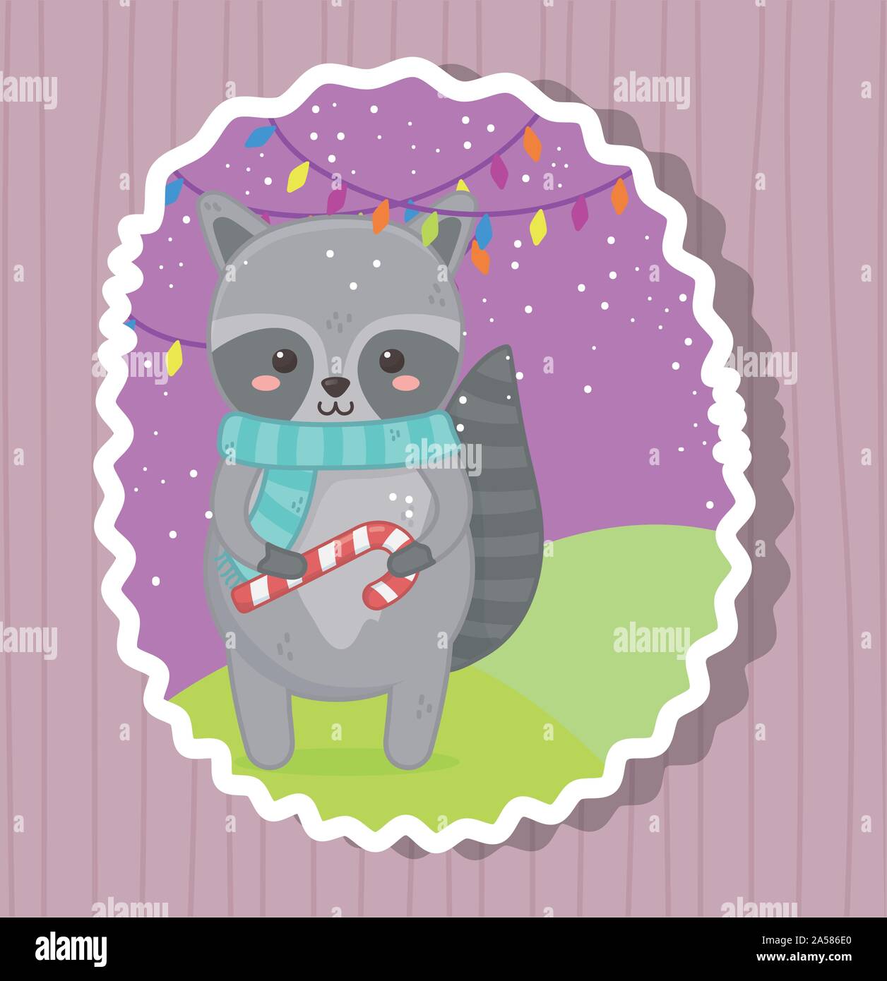cute raccoon with candy cane merry christmas vector illustration Stock ...