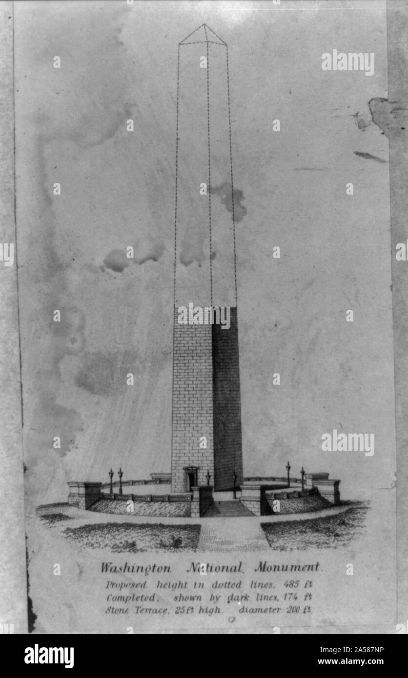 Washington National Monument proposed height in dotted lines, 485 ft ...