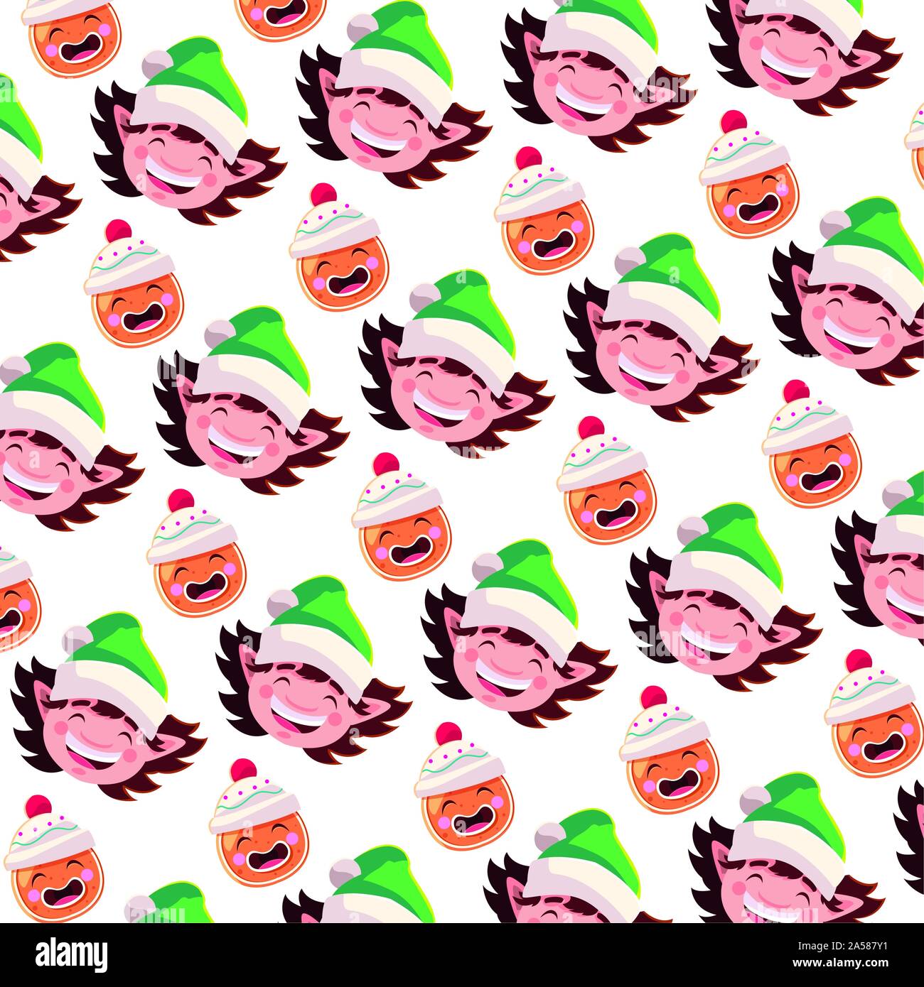 pattern of head of gingerbread man and elf with hat vector illustration ...
