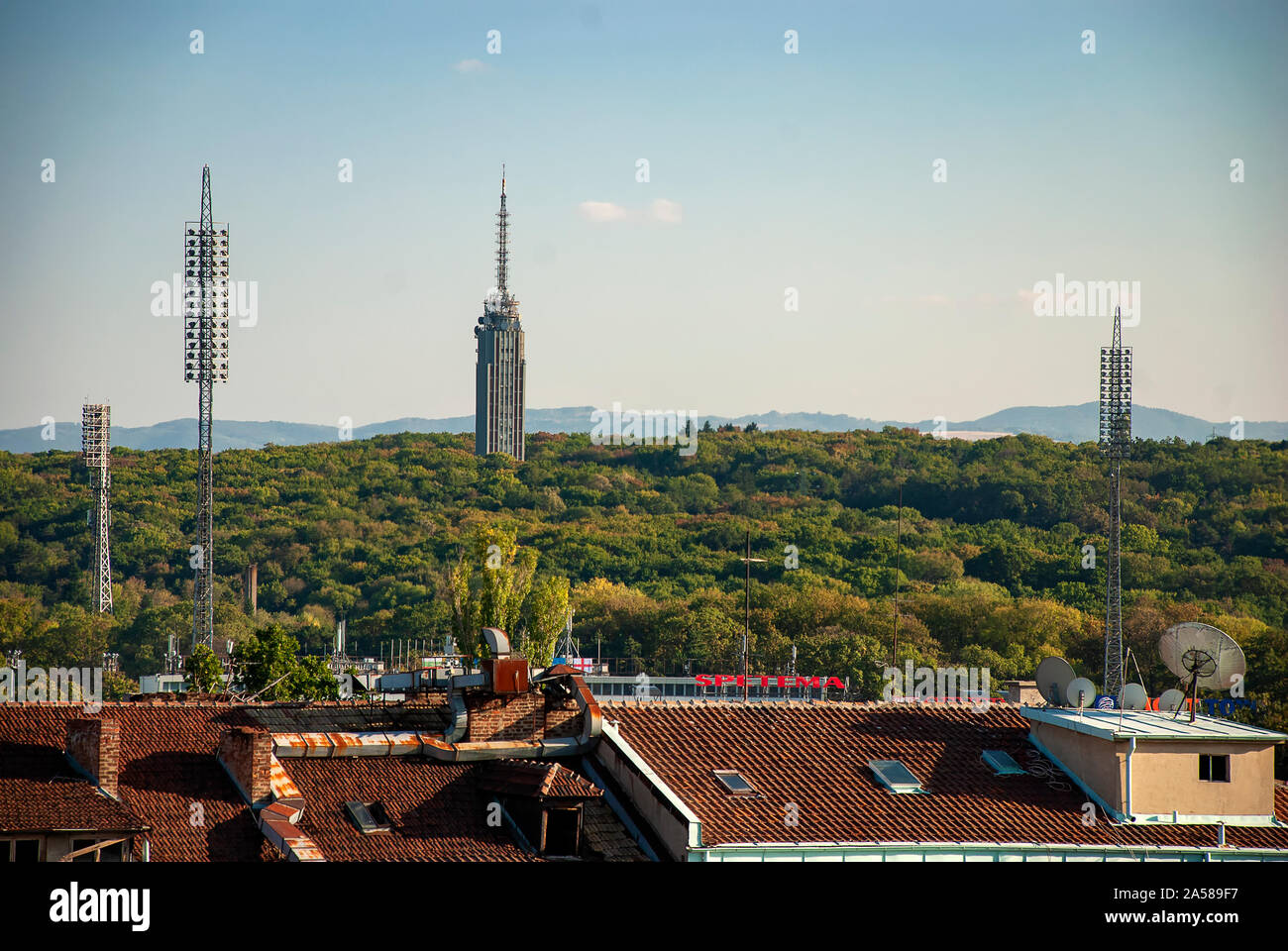 The floodlights of the Vasil Levski Stadium in Sofia, Bulgaria Stock ...