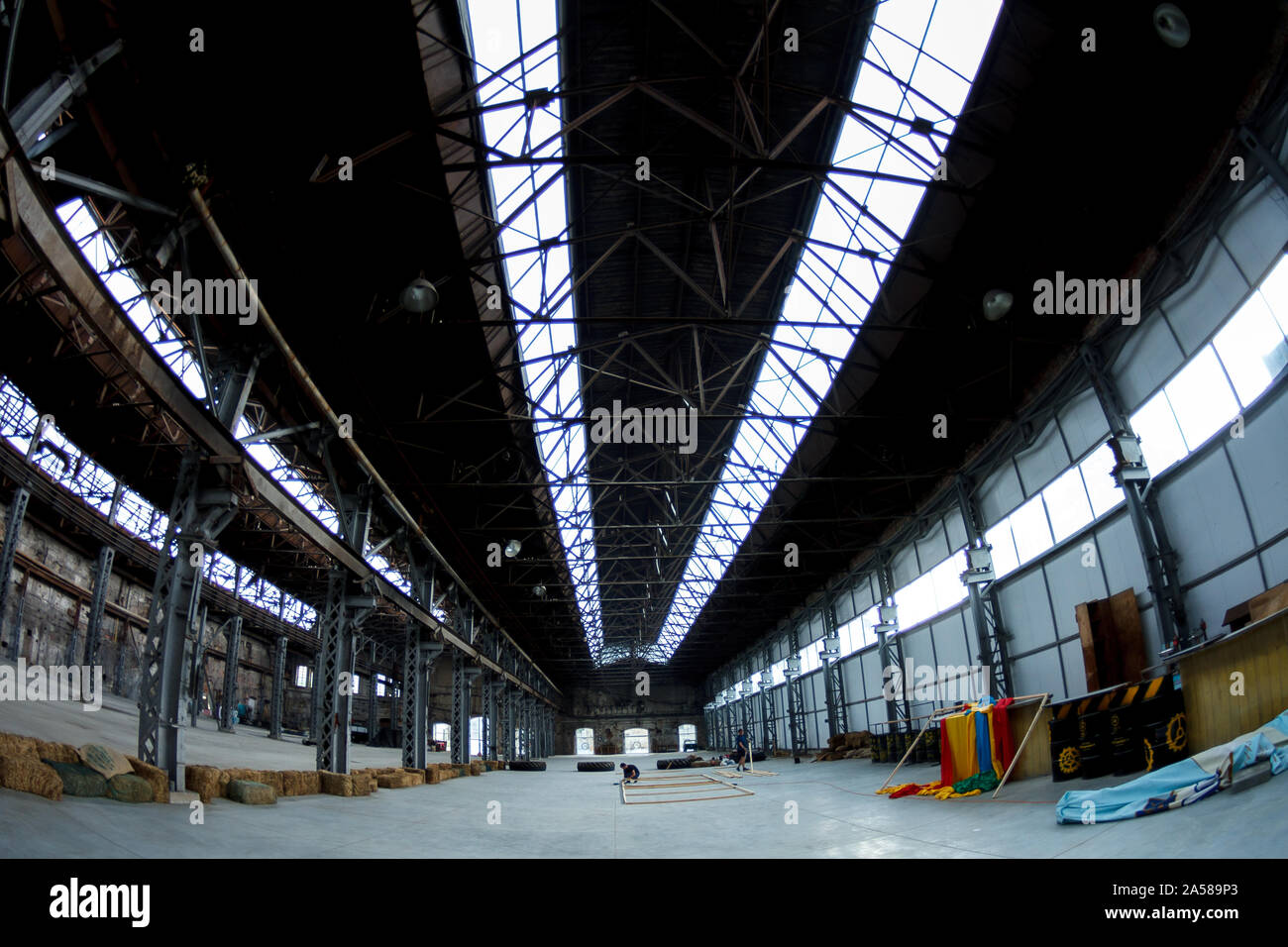Empty factory building or warehouse building with concrete floor for ...