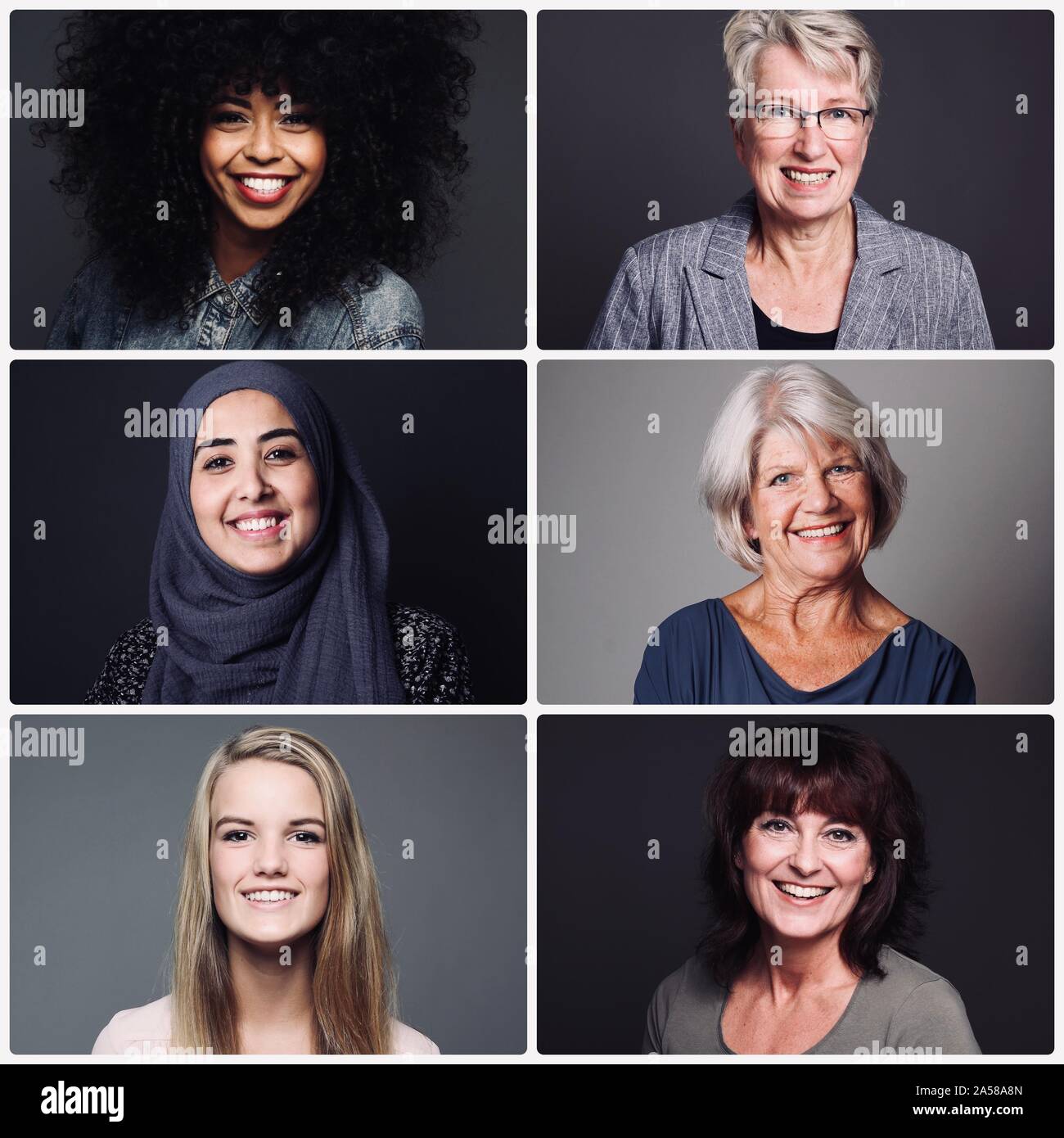 Group of six beautiful Multiracial power women together Stock Photo - Alamy