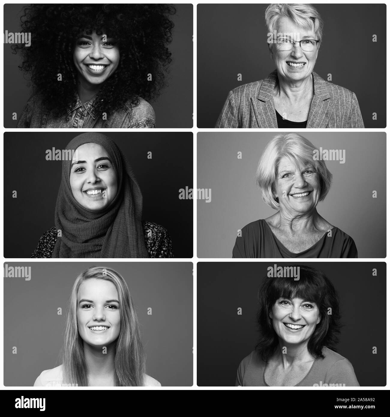 Group of six beautiful Multiracial power women together Stock Photo - Alamy