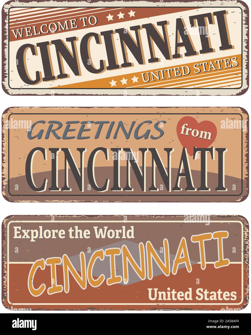 Vintage tin sign collection with US. Cincinnati State. Retro souvenirs ...