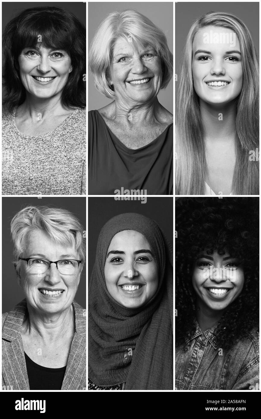 Group of six beautiful Multiracial power women together Stock Photo - Alamy