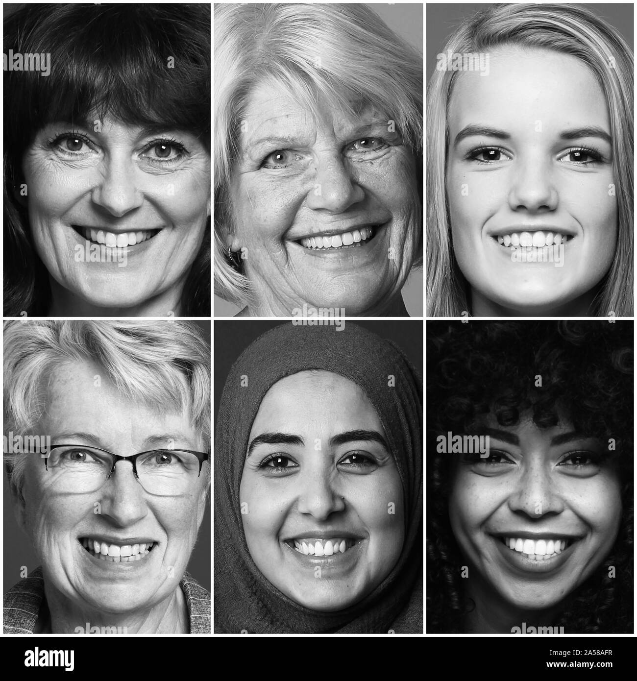 Group of six beautiful Multiracial power women together Stock Photo - Alamy