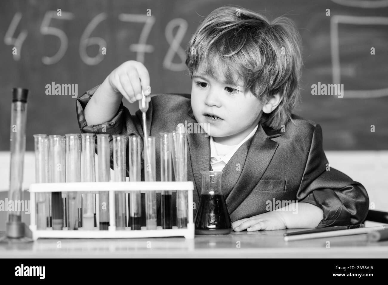 little boy at lesson. Back to school. Little boy at the elementary ...
