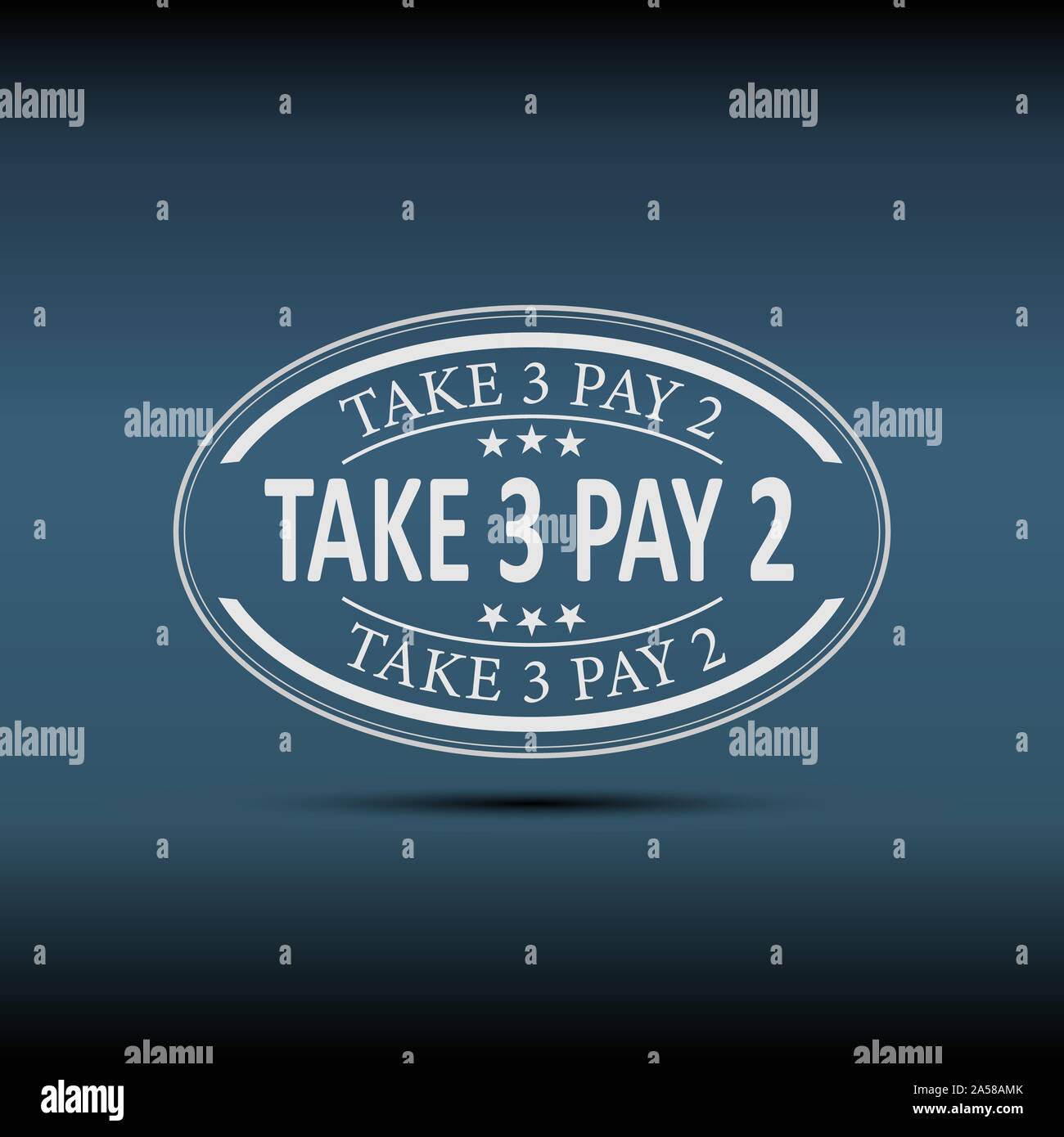 Take 3 pay 2 label on blue background, illustration Stock Photo - Alamy