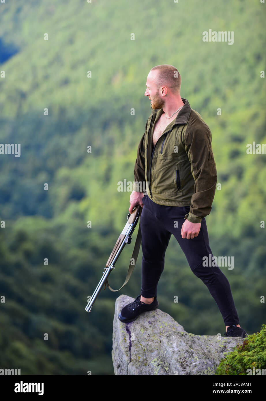 powerful. soldier in the field. polygon. military style. male in ...