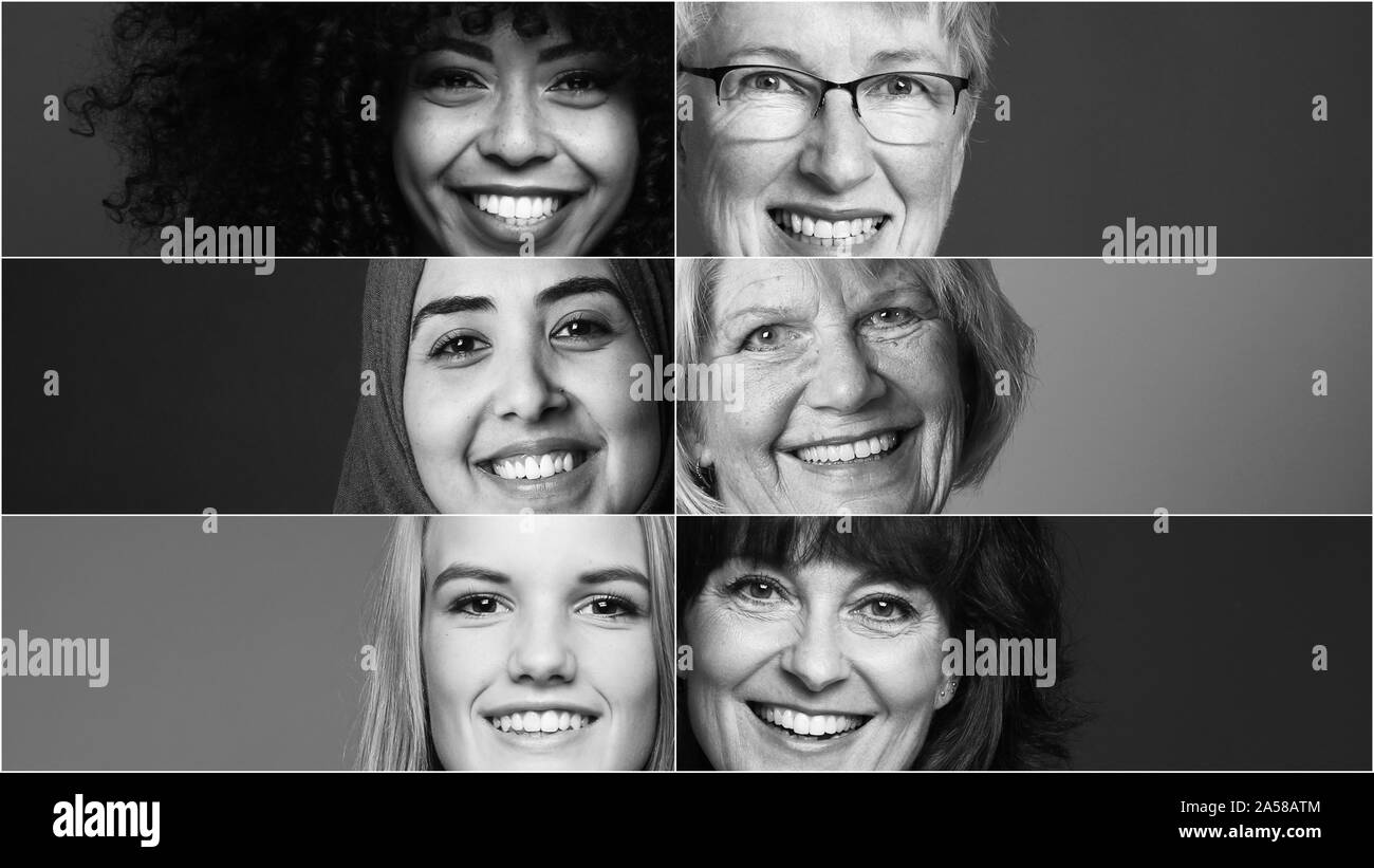 Group of six beautiful Multiracial power women together Stock Photo - Alamy