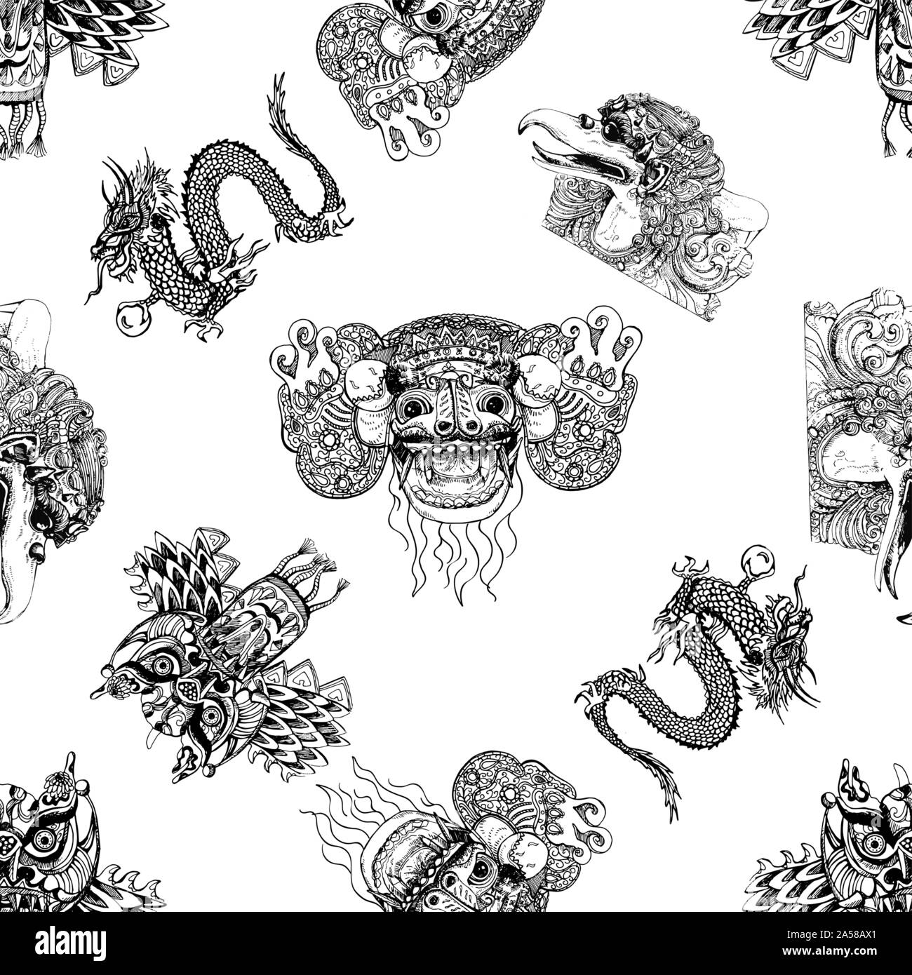 Seamless pattern of hand drawn sketch style China related objects ...