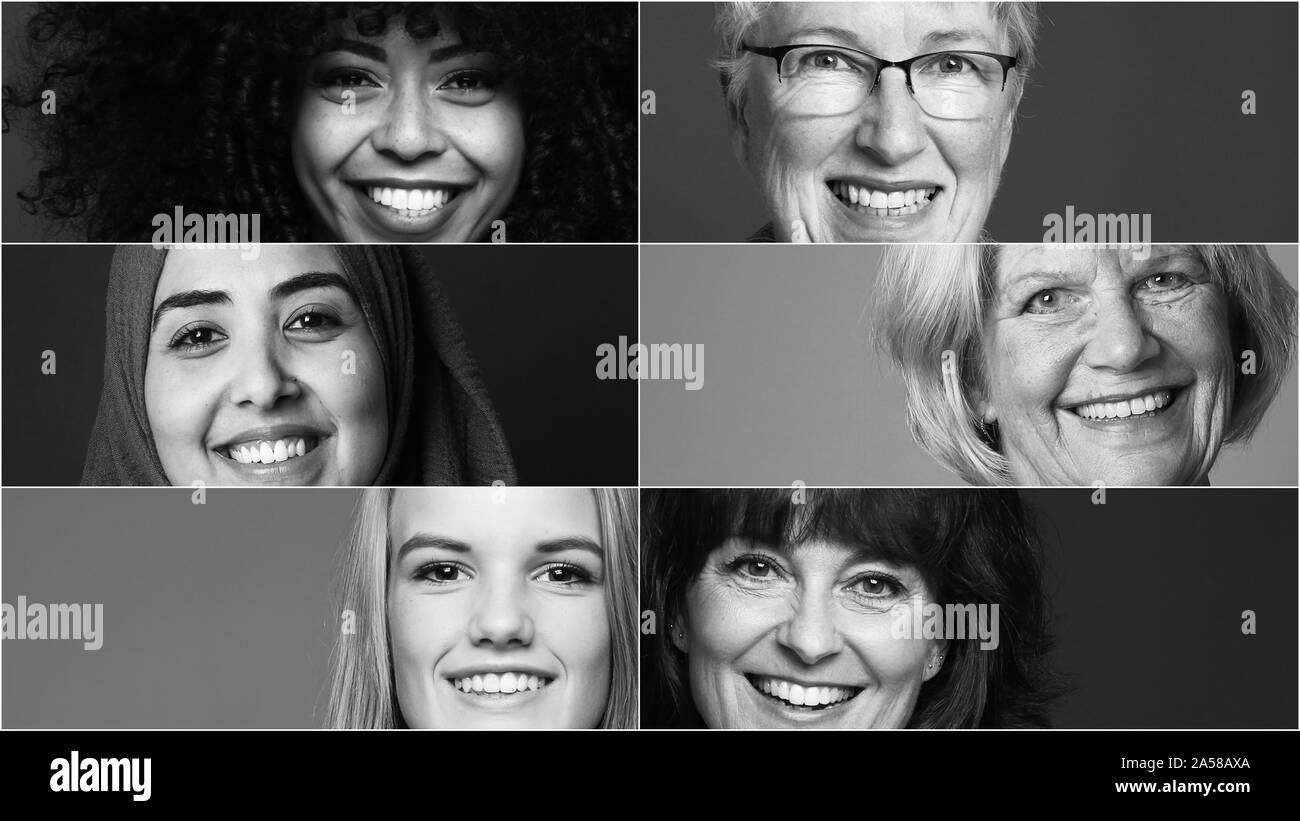 Group of six beautiful Multiracial power women together Stock Photo - Alamy