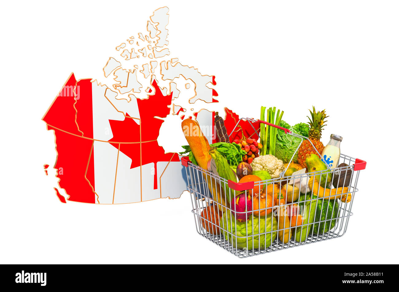 Purchasing power and market basket in Canada concept. Shopping basket ...