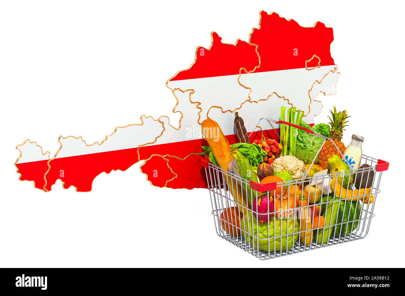Purchasing power and market basket in Austria concept. Shopping basket ...