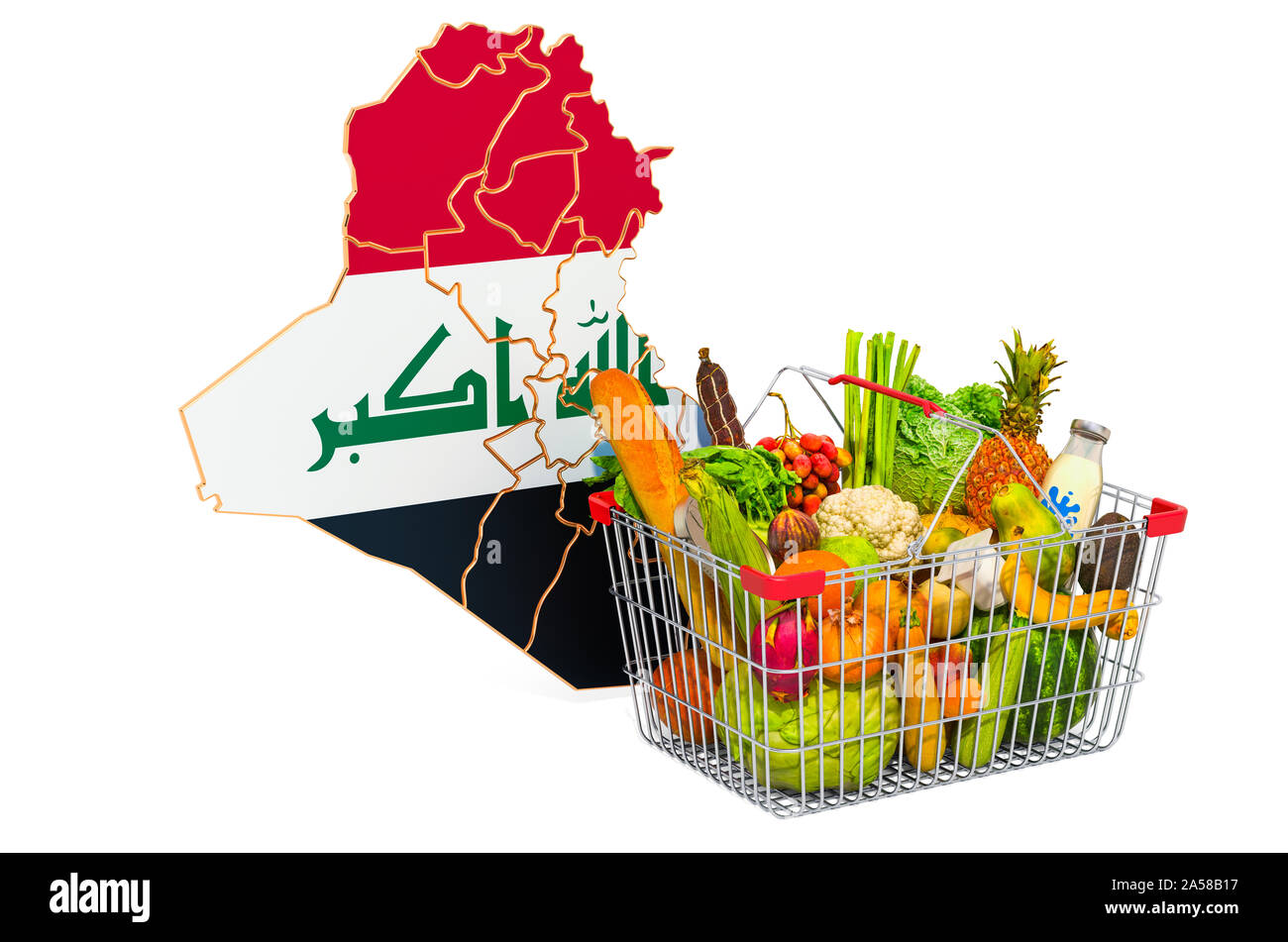 Purchasing power and market basket in Iraq concept. Shopping basket ...