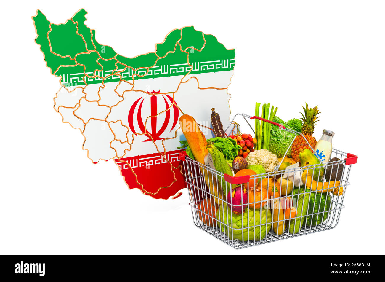 Purchasing power and market basket in Iran concept. Shopping basket ...