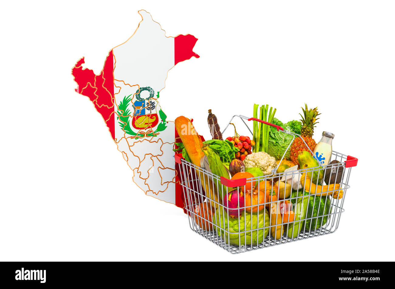 Purchasing power and market basket in Peru concept. Shopping basket ...